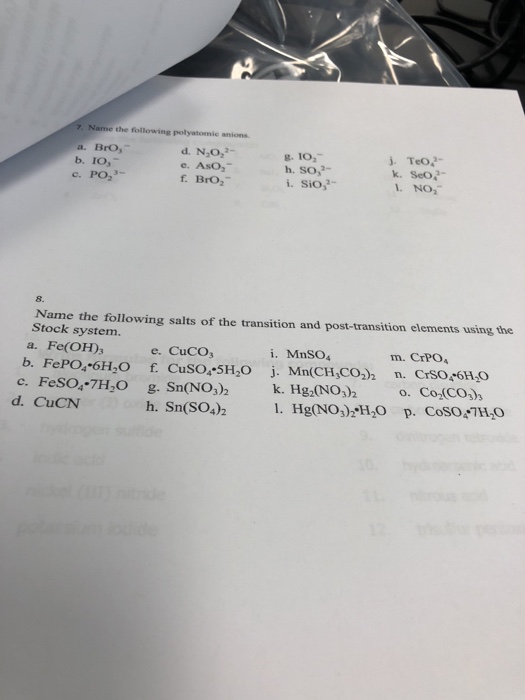 Solved 7. Name the following polyatomic anions a. BrO, b. IO | Chegg.com