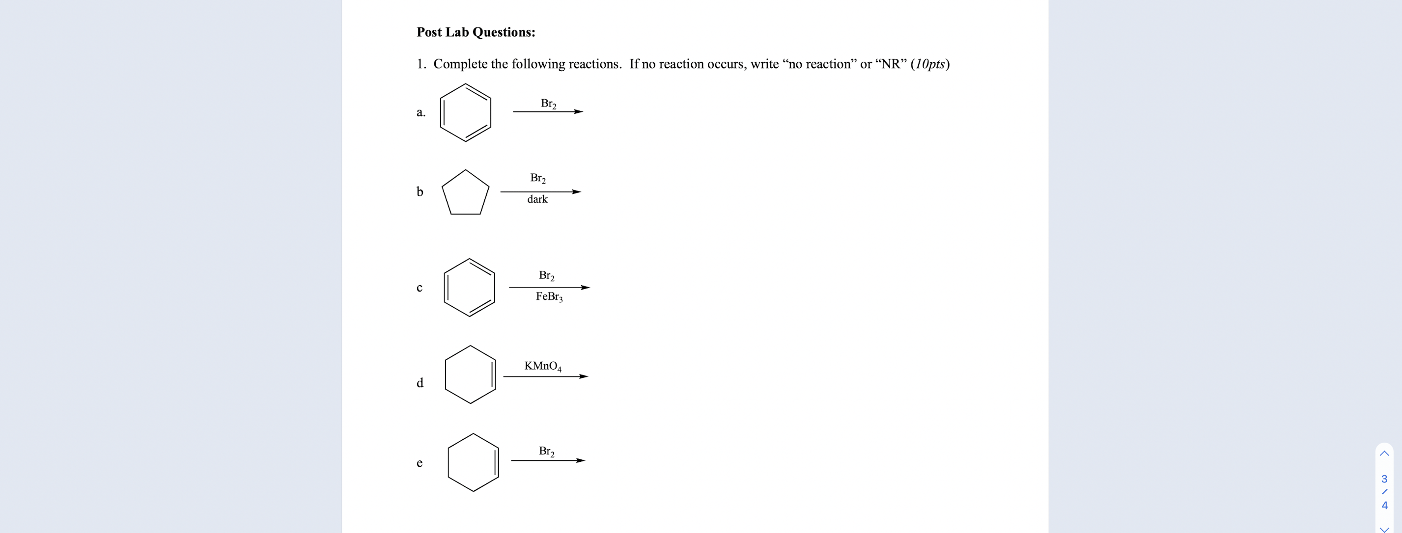 Solved 1. Complete the following reactions. If no reaction | Chegg.com