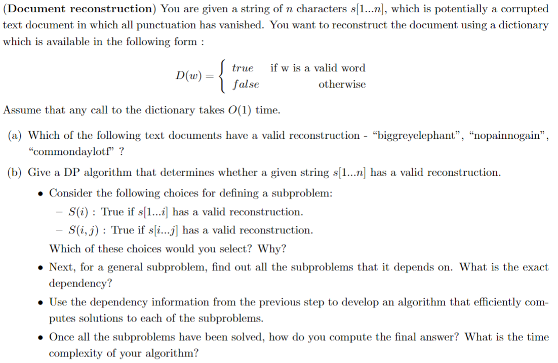 Solved (Document reconstruction) You are given a string of | Chegg.com