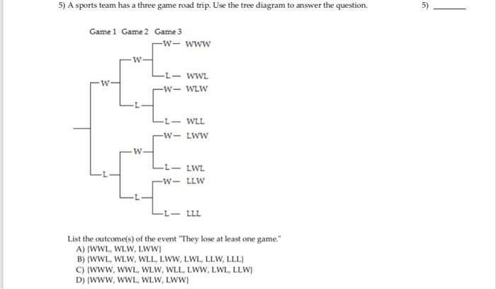 Solved 5) A sports team has a three game road trip. Use the | Chegg.com