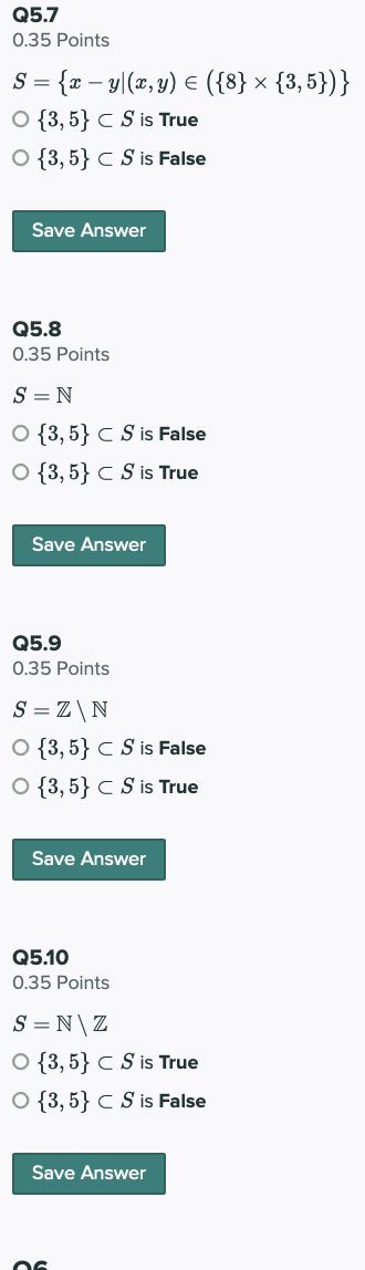 Solved Q5 3.5 Points For each of the choices for the set S | Chegg.com