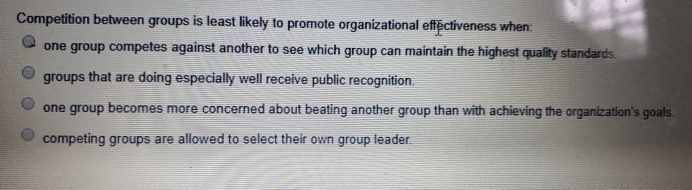 Solved Competition between groups is least likely to promote | Chegg.com
