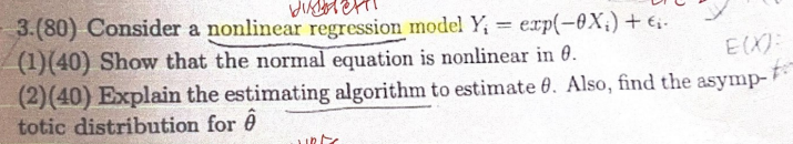 Solved EX): 3.(80) Consider a nonlinear regression model Yi | Chegg.com