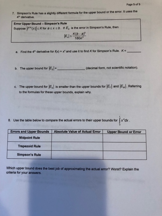 Solved Page 5 of 5 Simpson's Rule has a slightly different | Chegg.com