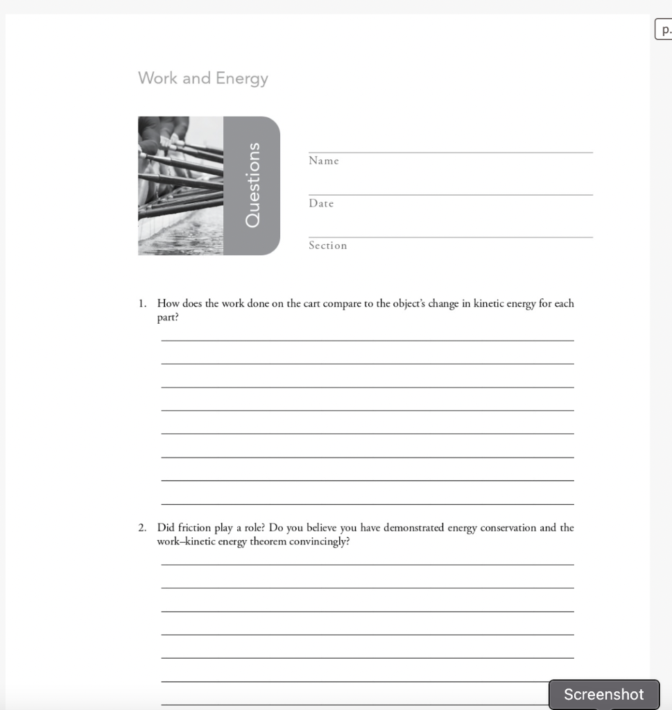 P. p. Work and Energy Name Questions Date Section 1. | Chegg.com