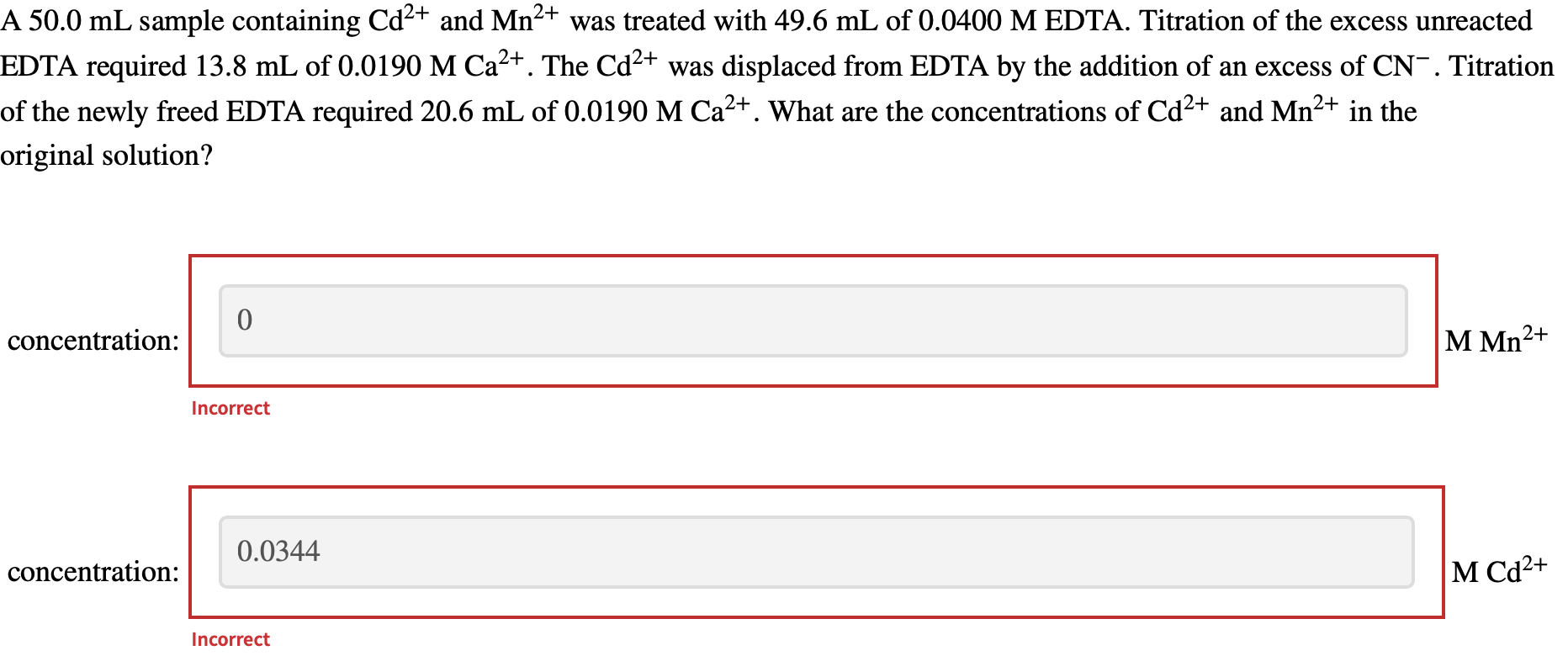 Solved A 50.0 mL sample containing Cd2+ and Mn2+ was treated | Chegg.com