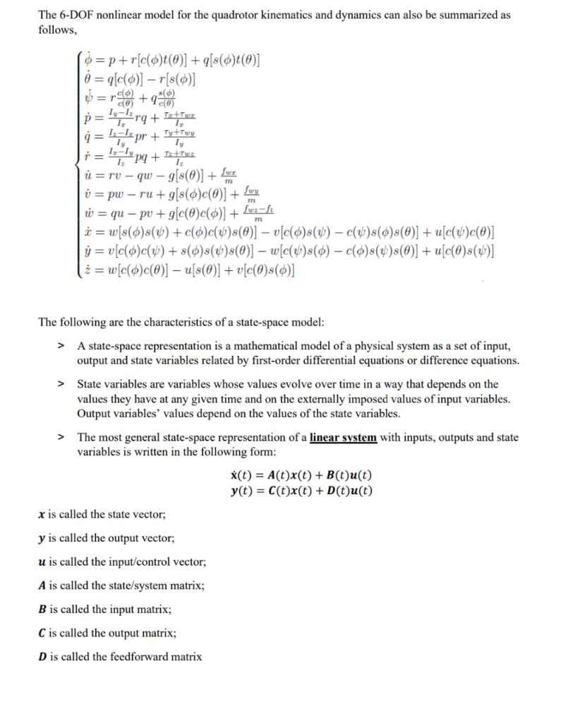 The 6-DOF nonlinear model for the quadrotor | Chegg.com