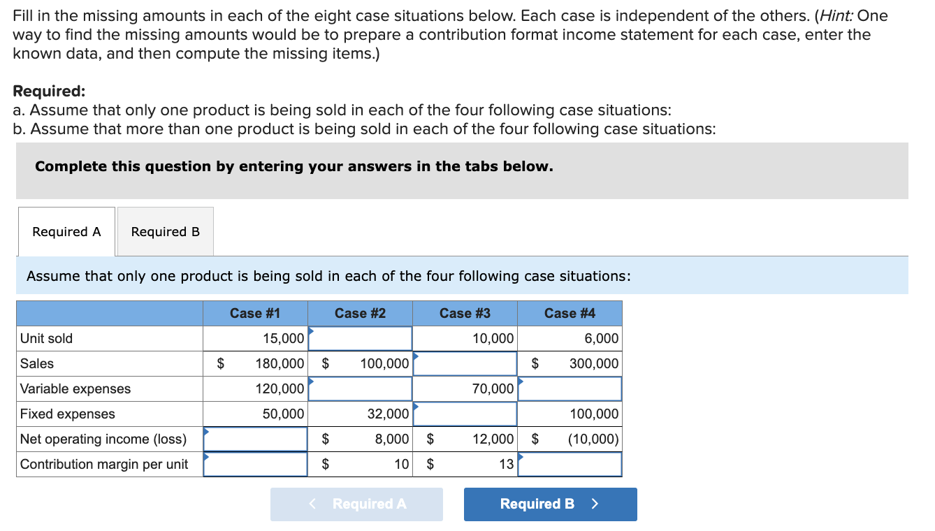 Solved Fill in the missing amounts in each of the eight case | Chegg.com