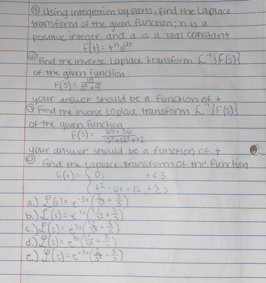Solved (4) Using integration by parts, find the Laplace | Chegg.com