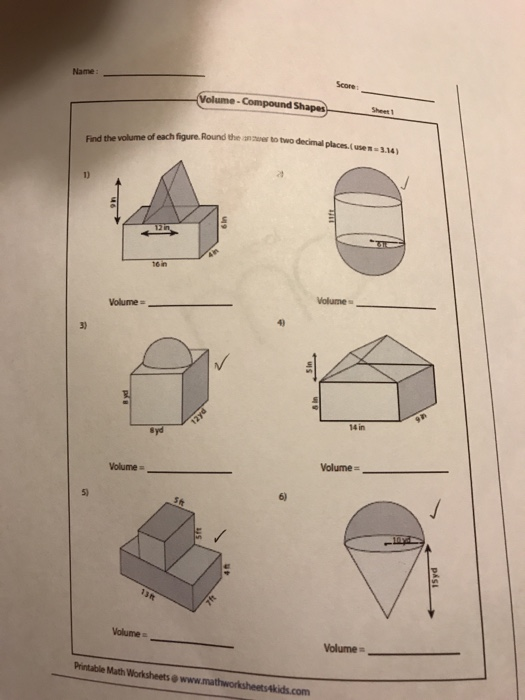 Solved Name Score Shees 1 Find the volume of each figure. | Chegg.com