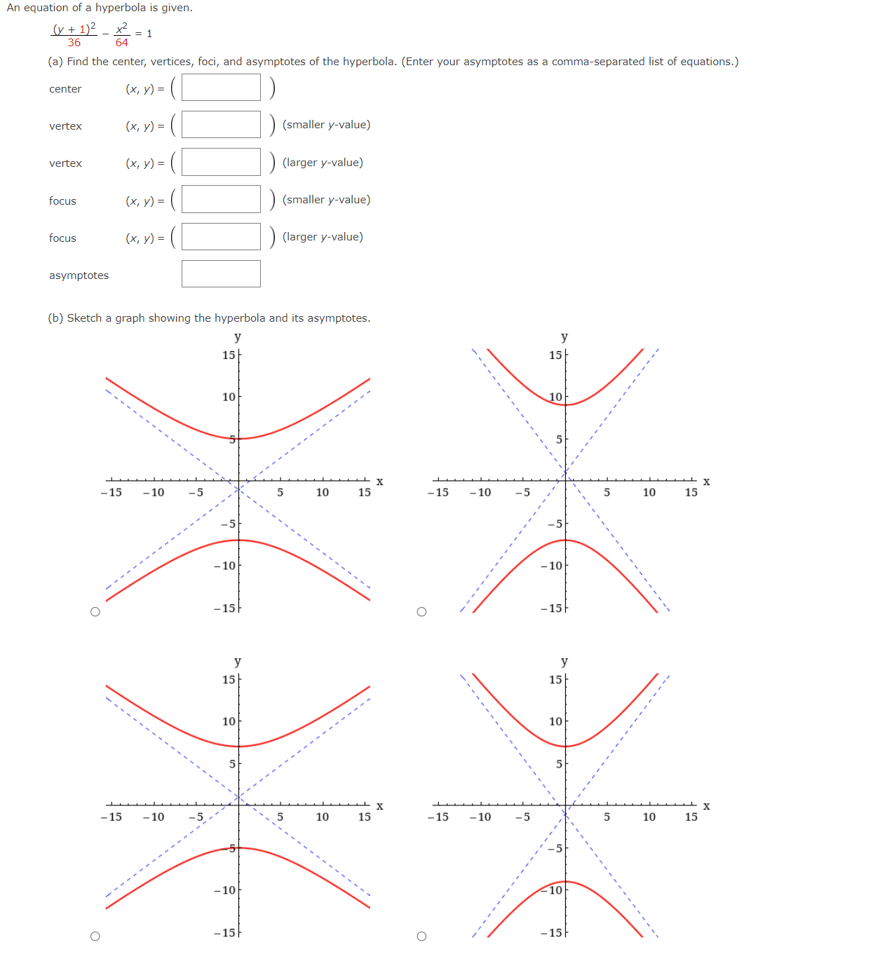 Solved An equation of a hyperbola is given. | Chegg.com