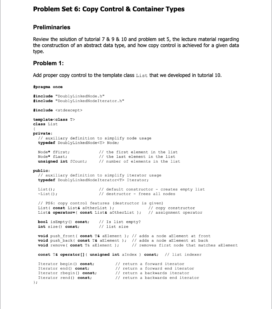 Problem Set 6: Copy Control & Container Types | Chegg.com