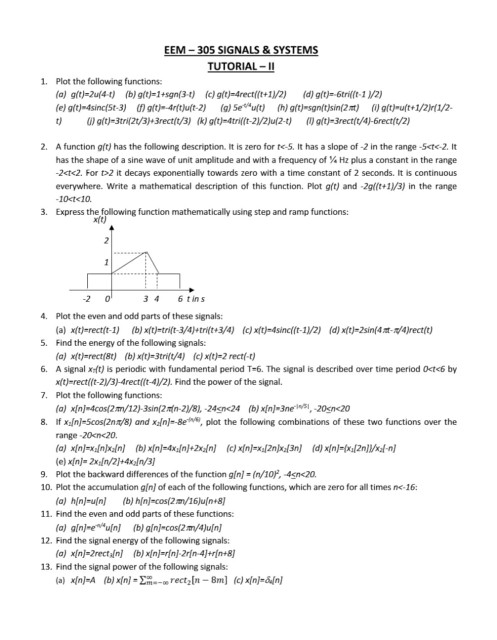 Solved EEM 305 SIGNALS & SYSTEMS TUTORIAL I 1. Plot the | Chegg.com