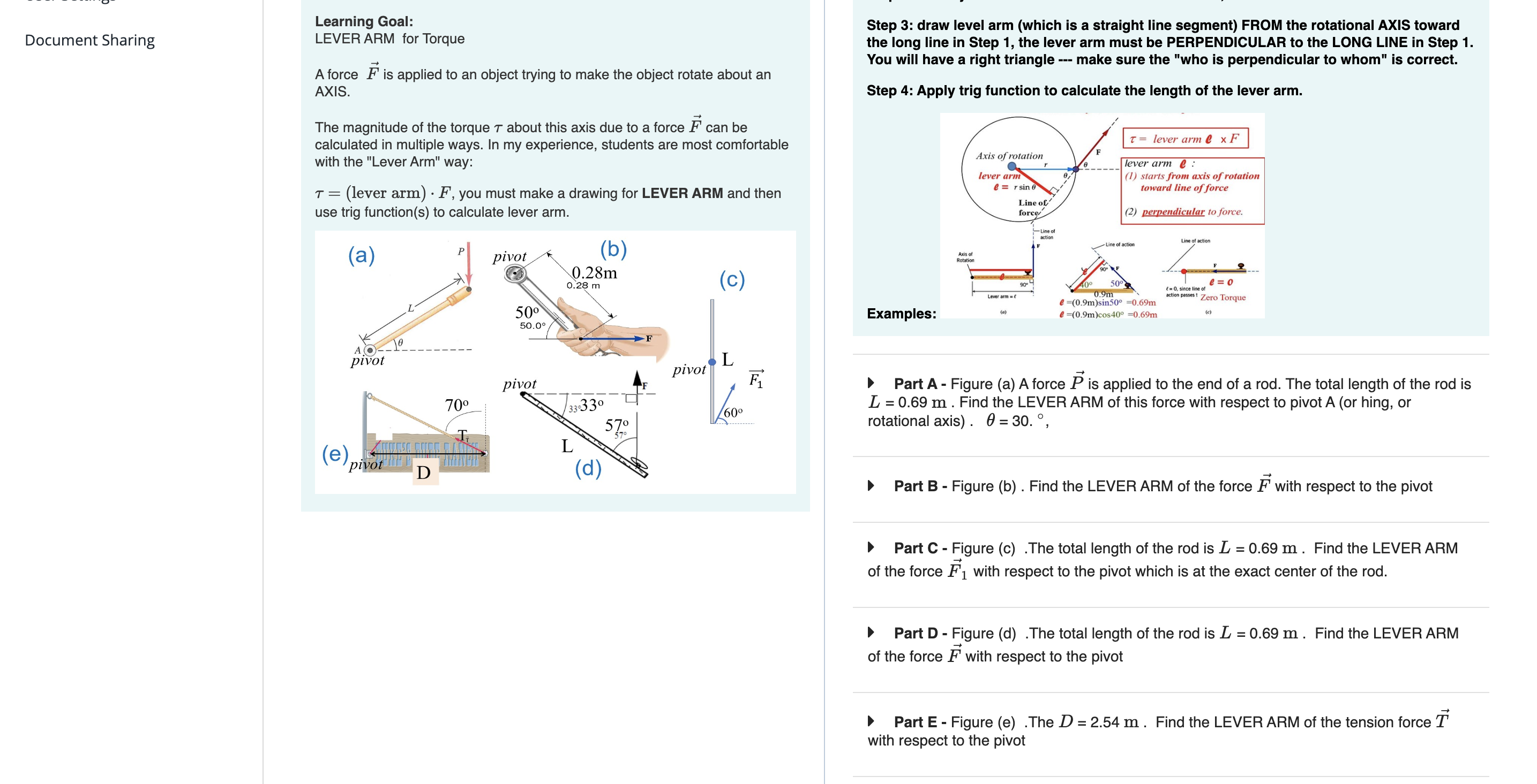 Solved Document Sharing Learning Goal: LEVER ARM for Torque | Chegg.com