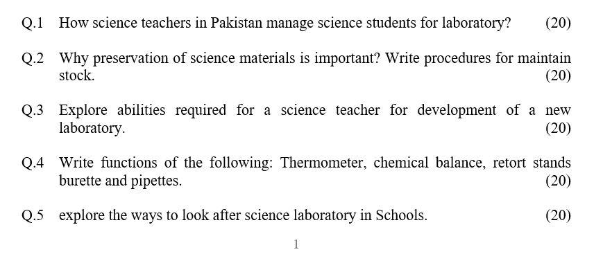 Solved Q.1 How science teachers in Pakistan manage | Chegg.com