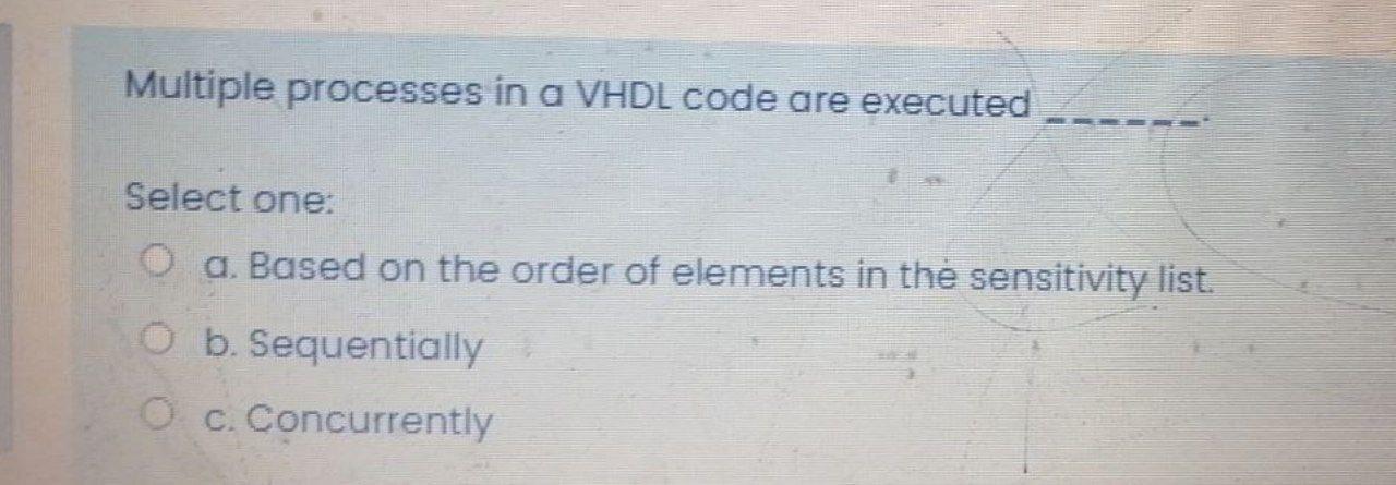 Solved Multiple processes in a VHDL code are executed Select | Chegg.com