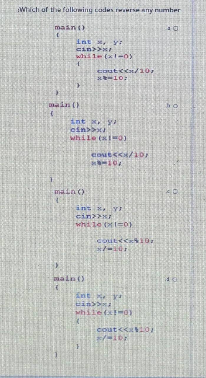 Solved Which of the following codes reverse any | Chegg.com
