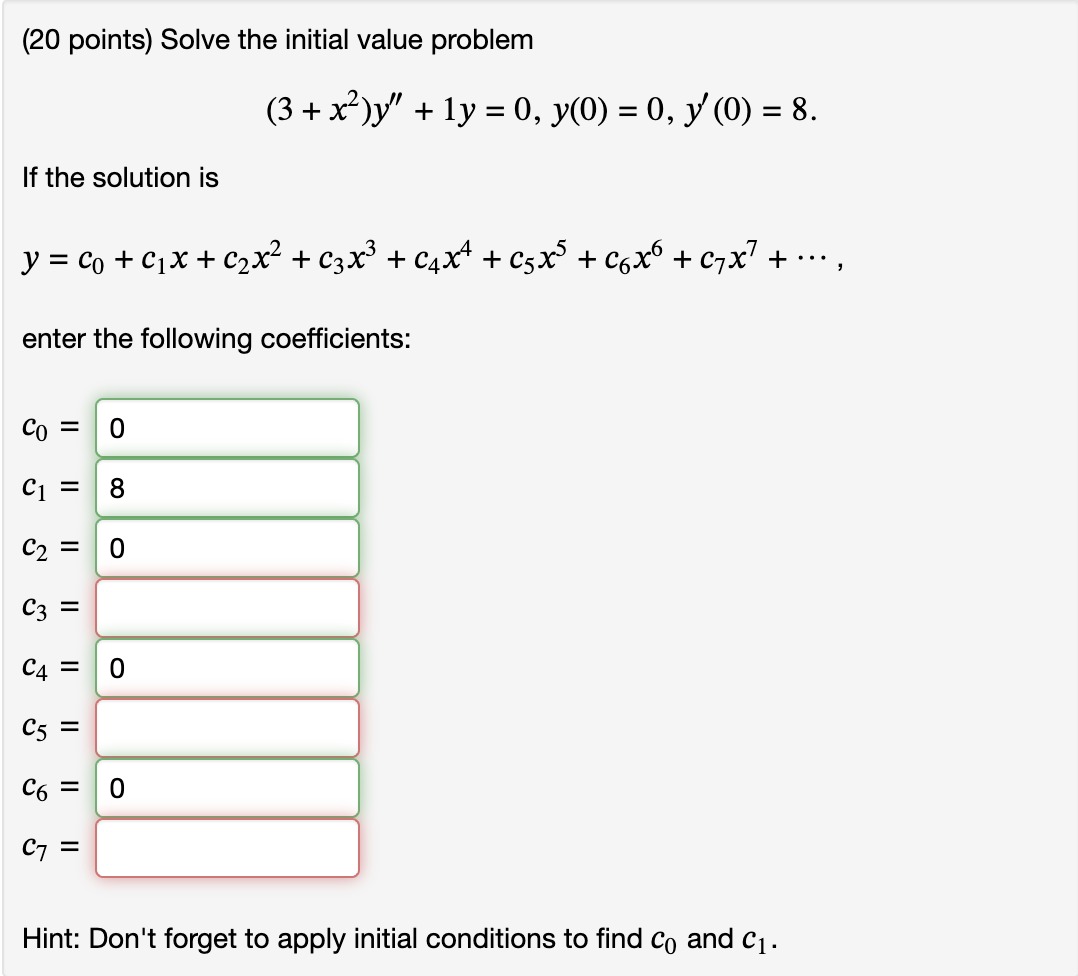 Solved (20 ﻿points) ﻿Solve the initial value | Chegg.com