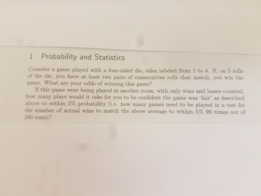 Solved 1 Probability and Statistics Consider a game played | Chegg.com