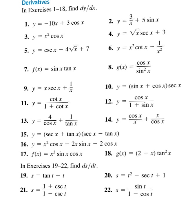 Solved Derivatives In Exercises 1-18, find dy/dx 1·y=-10x + | Chegg.com