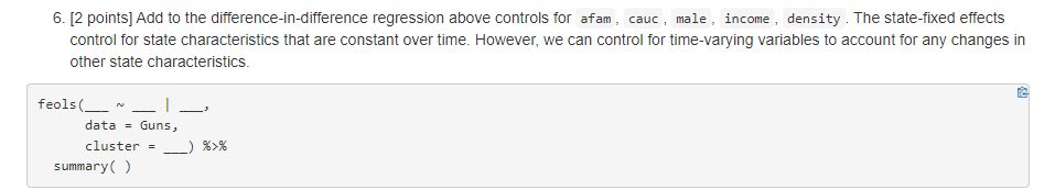 Solved 6. [2 points] Add to the difference-in-difference | Chegg.com
