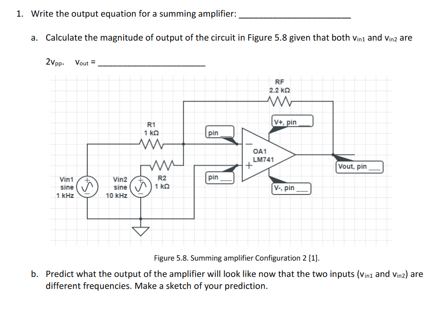 1. Write the output equation for a summing amplifier: | Chegg.com