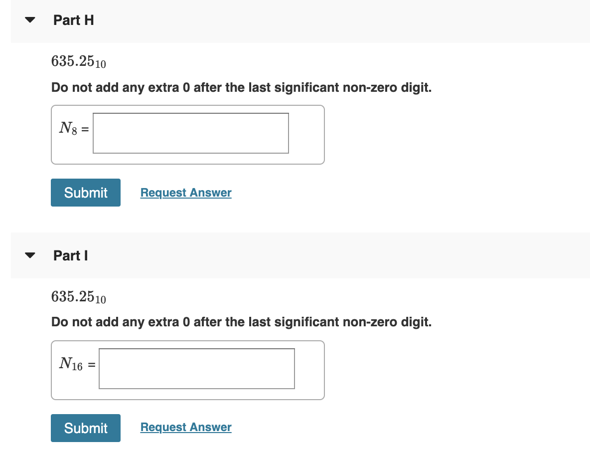 Solved Part 1 635.2510 Do not add any extra 0 after the last | Chegg.com