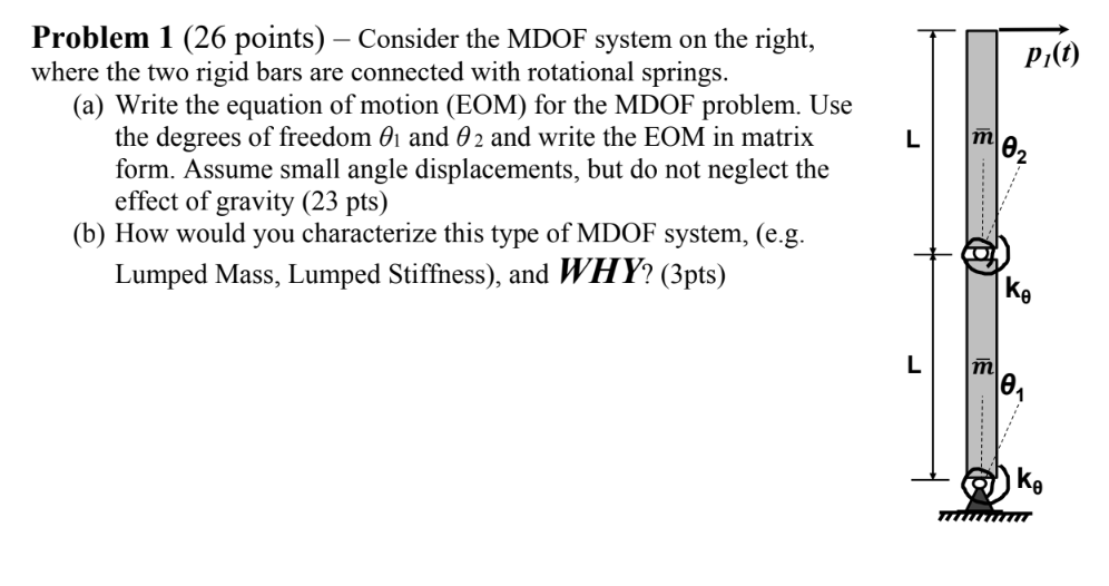 Problem 1 (26 points) - Consider the MDOF system on | Chegg.com