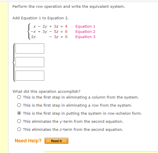 Solved Perform the row operation and write the equivalent | Chegg.com