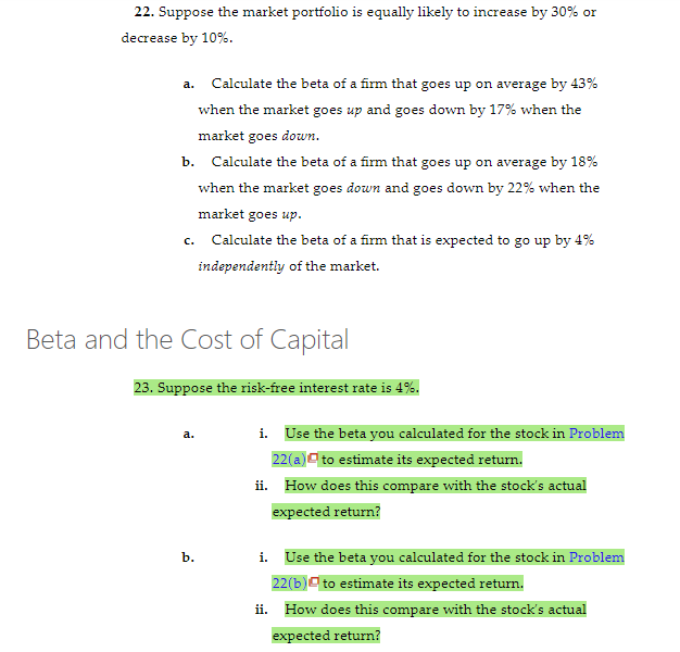 Solved 22. Suppose the market portfolio is equally likely to | Chegg.com
