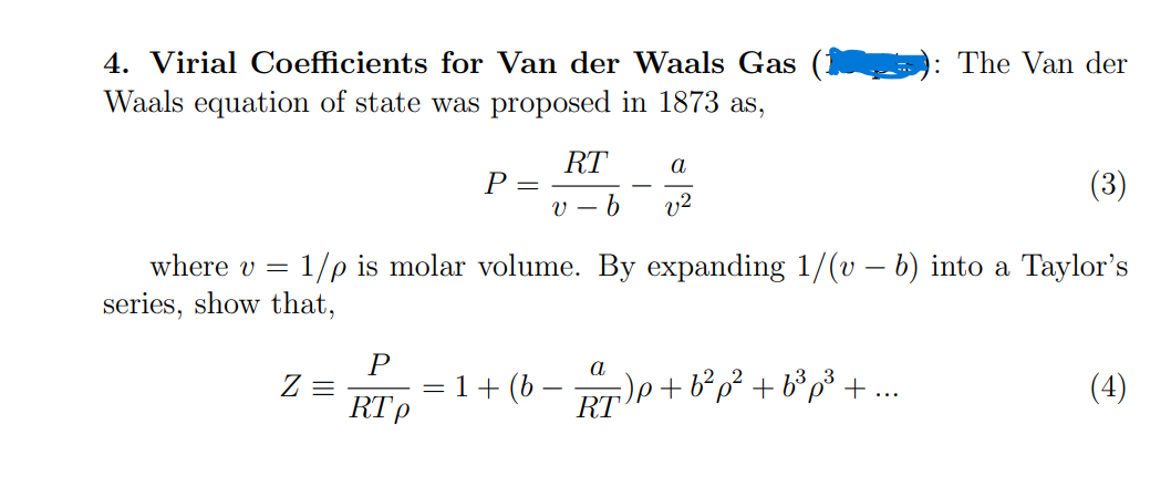 Solved 4. Virial Coefficients for Van der Waals Gas ( Waals | Chegg.com