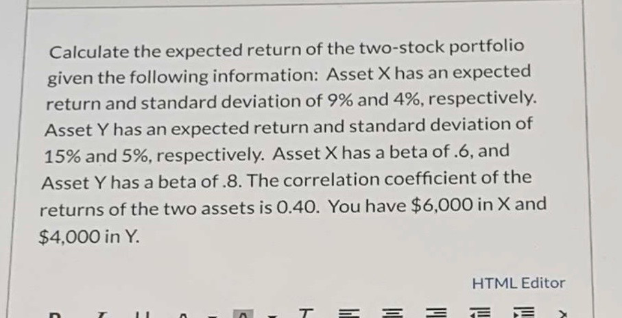 Solved Calculate the expected return of the two-stock | Chegg.com
