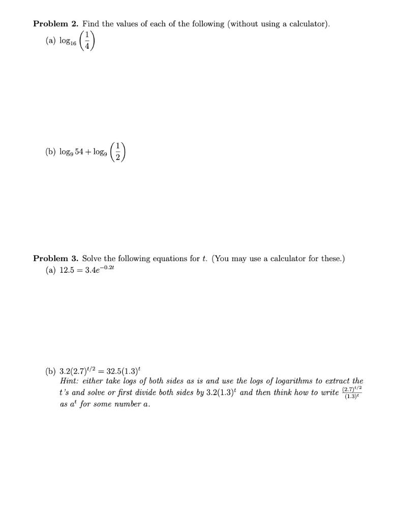 Solved Problem 2. Find the values of each of the following | Chegg.com