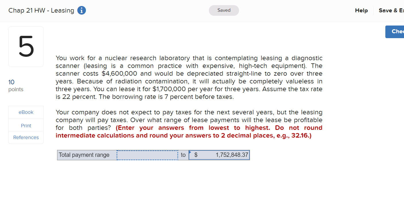 Solved Chap 21 HW - Leasing i Saved Help Save & EX Chec 5 | Chegg.com Solved Chap 21 HW - Leasing i Saved Help Save & EX Chec 5 | Chegg.com