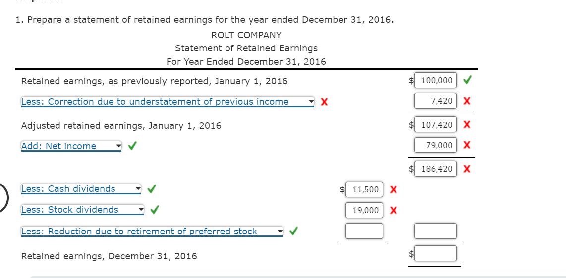 Solved Retained Earnings Statement Rolt Company began 2016 | Chegg.com