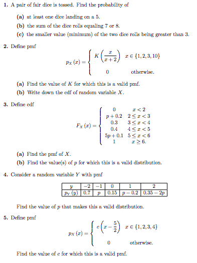 Solved 1. A pair of fair dice is tossed. Find the | Chegg.com