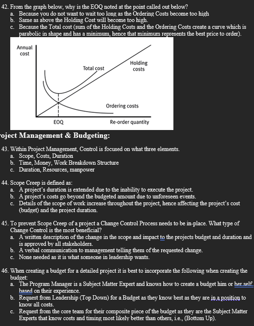Solved 42. From the graph below, why is the EOQ noted at the | Chegg.com