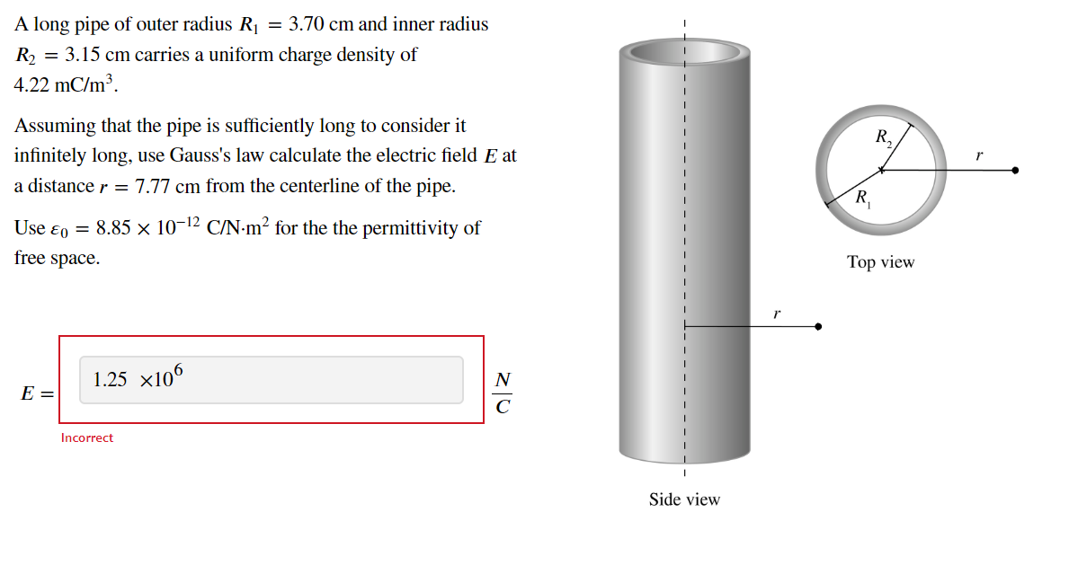 Solved A long pipe of outer radius R₁ = 3.70 cm and inner | Chegg.com