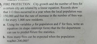 Solved FIRE PROTECTION City growth and the number of fires | Chegg.com