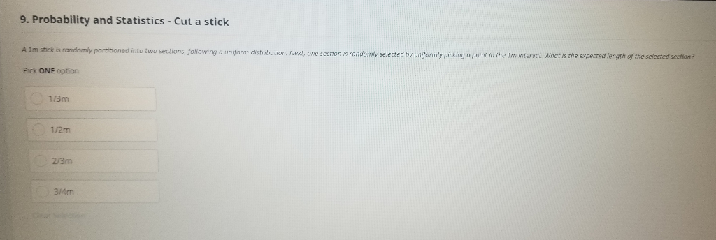 Solved 9. Probability and Statistics - Cut a stick A Im | Chegg.com