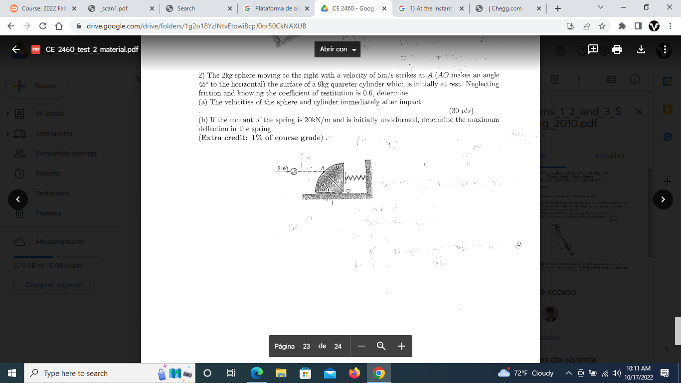 Solved 2) The 2 kg sphere moving to the right with a | Chegg.com