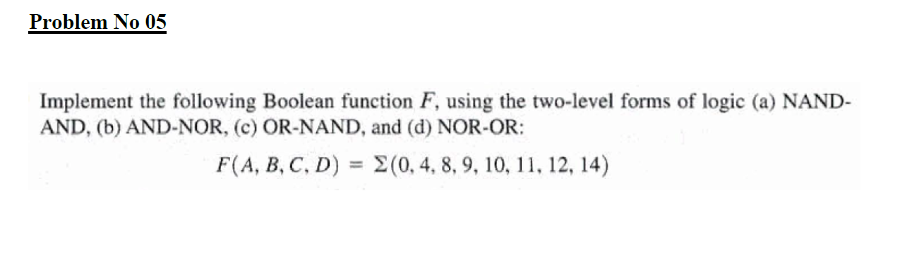 Solved Problem No 05 Implement The Following Boolean Chegg