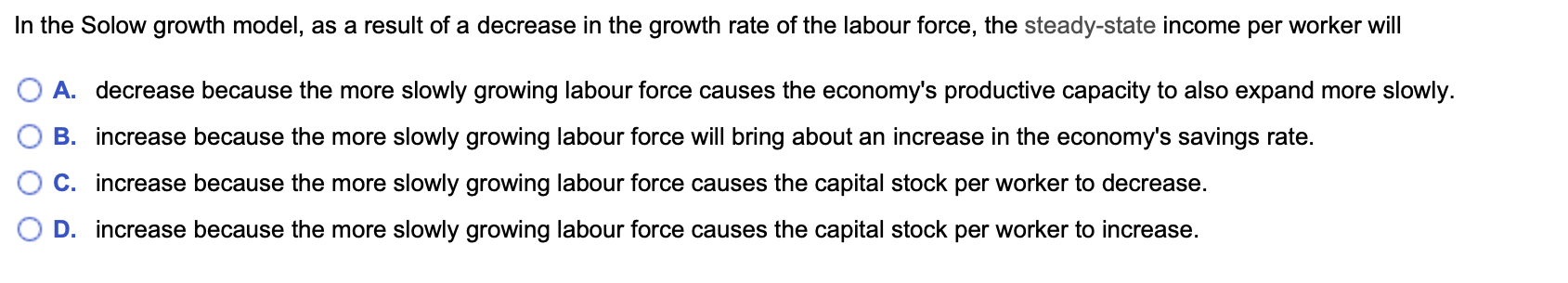 Solved In the Solow growth model, as a result of a decrease | Chegg.com