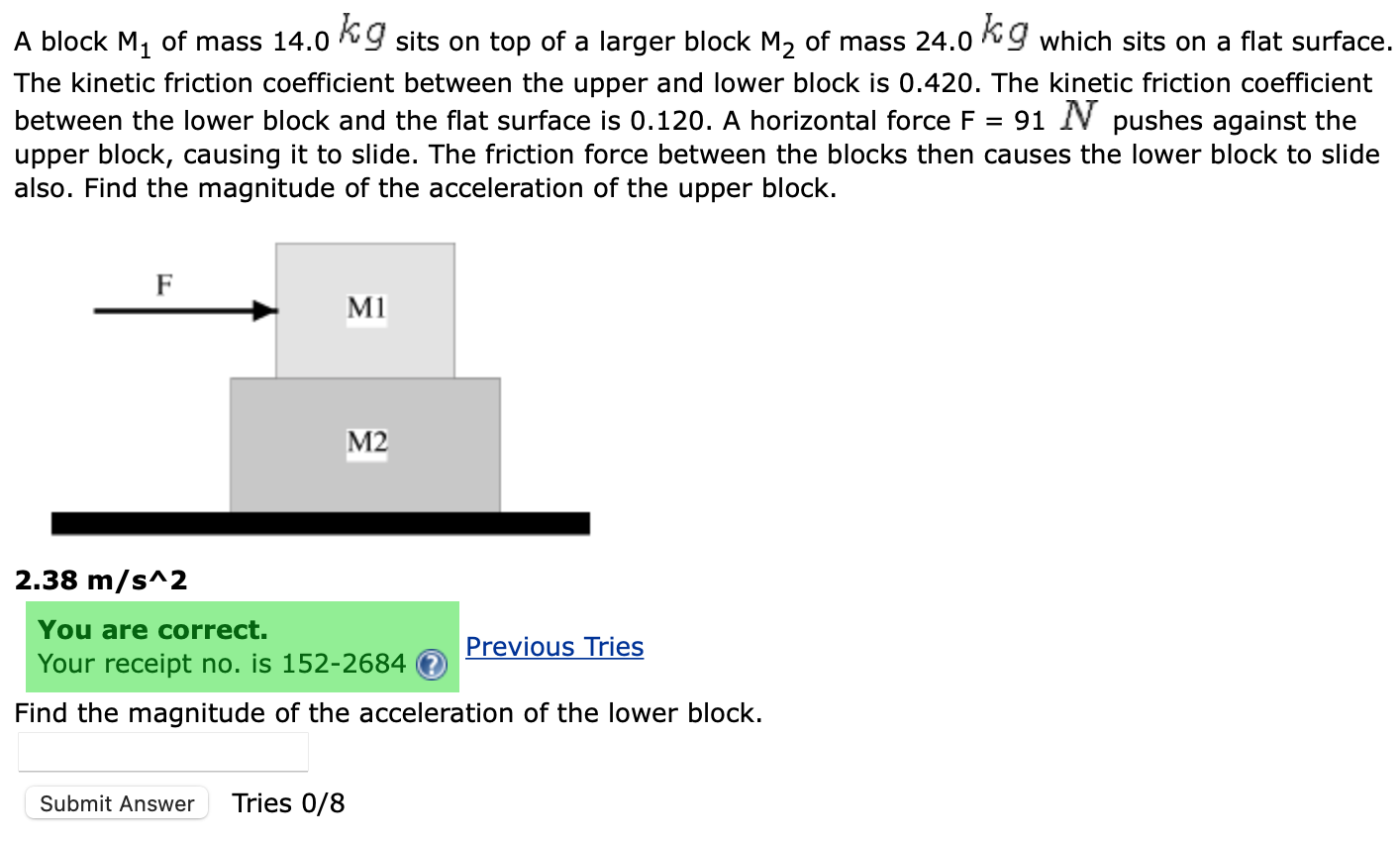 Solved A block M1 of mass 14.0kg sits on top of a larger | Chegg.com