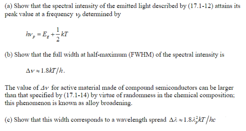 (a) Show that the spectral intensity of the emitted | Chegg.com
