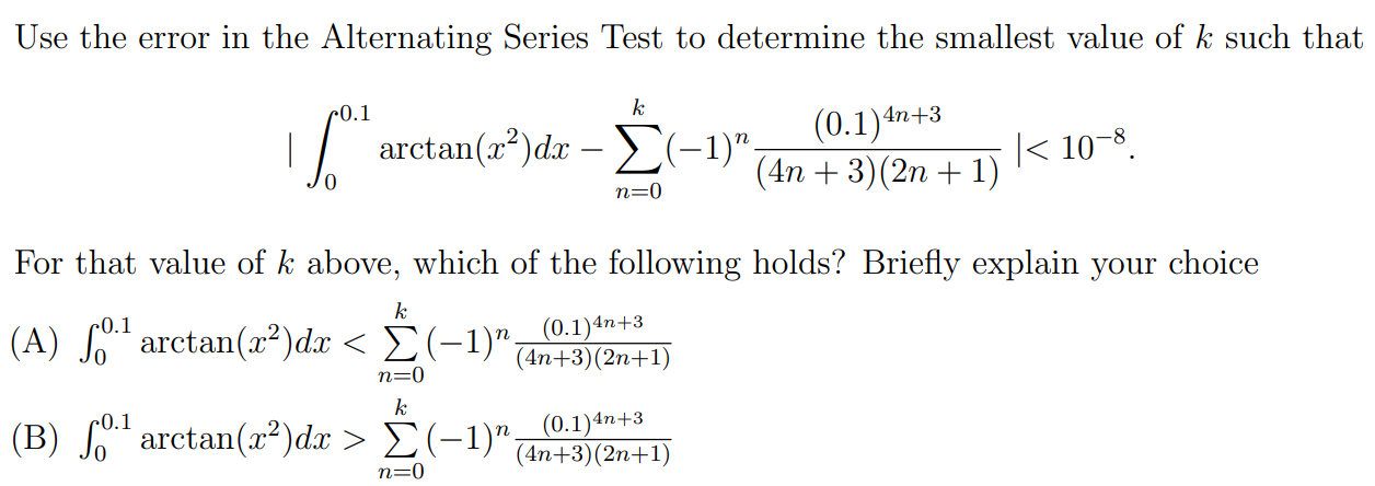 Use the error in the Alternating Series Test to | Chegg.com