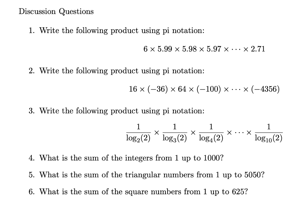 Solved 1. Write the following product using pi notation: | Chegg.com