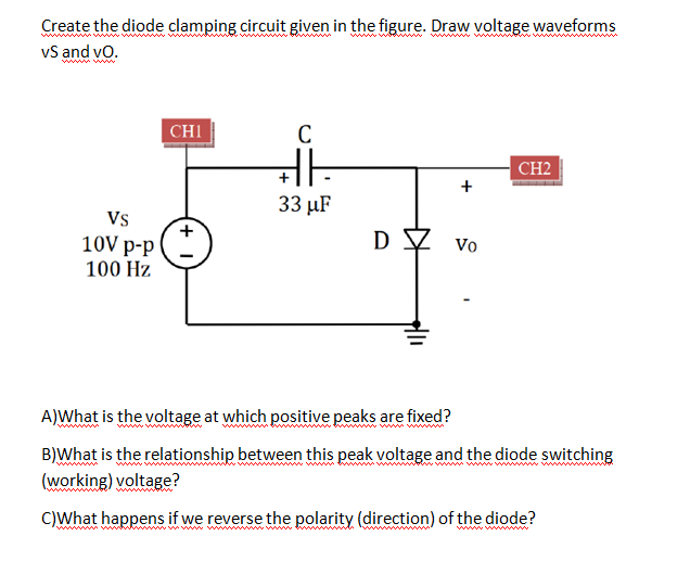 Solved Create the diode clamping circuit given in the | Chegg.com