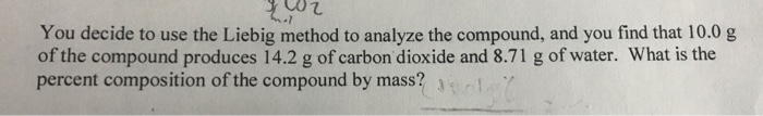 Solved You decide to use the Liebig method to analyze the | Chegg.com