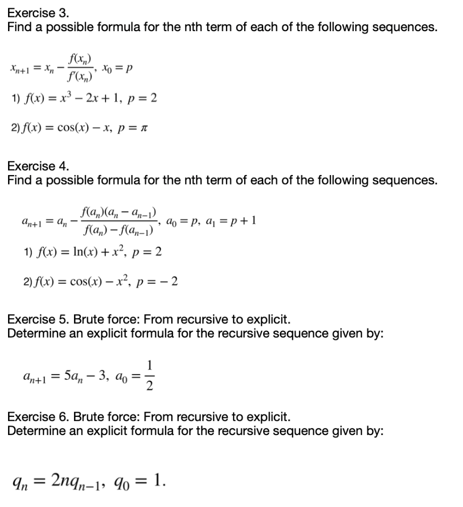 Solved Exercise 3. Find a possible formula for the nth term | Chegg.com